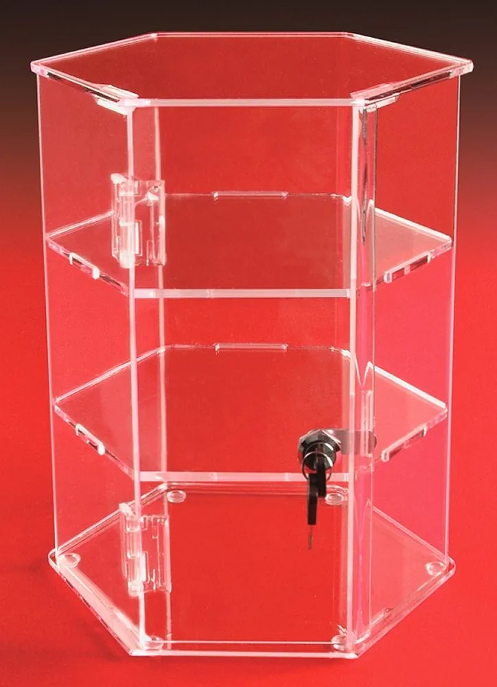 Clear Acrylic Locking Hexagonal 3 Tiers Display Cases Bin Box - Buy ...