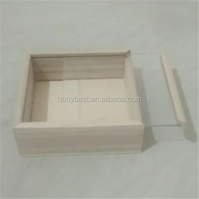 45 Degree Angle Sliding Glass Lid Unfinished Wood Color Paulownia ...
