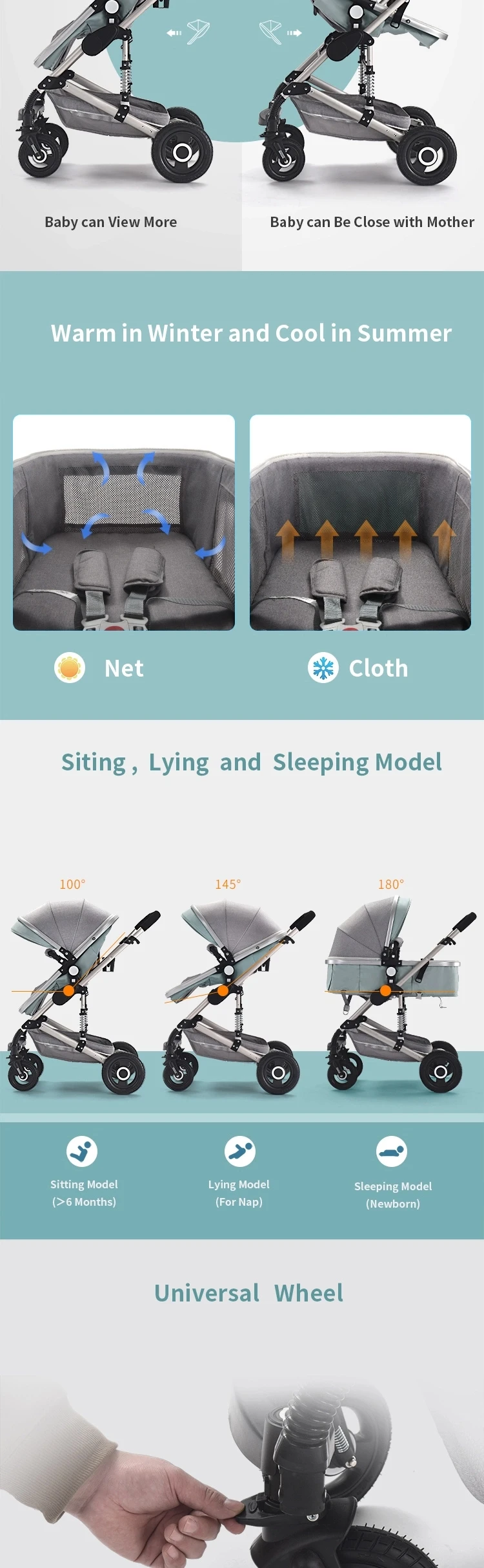 Baby Stroller 3 In 1 Pram With Car Seat Travel System Baby Stroller ...