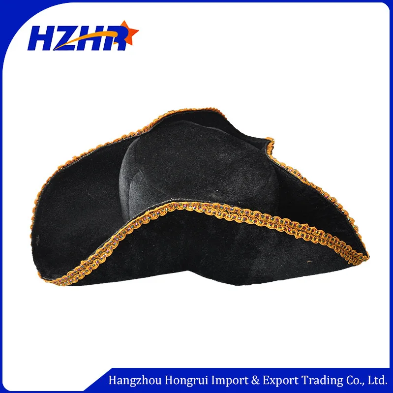 Velvet Black Captain Morgan Tricorn Pirate Hat Party Supplies - Buy ...