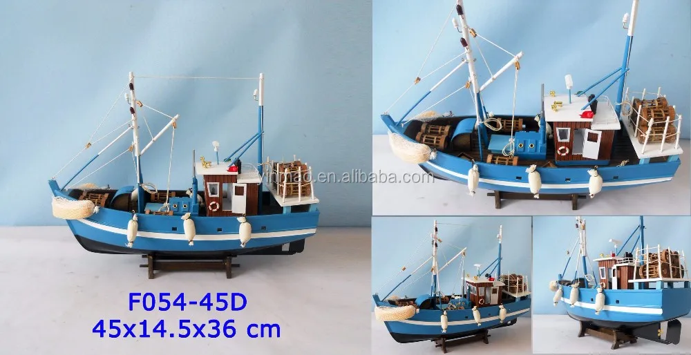 Wooden Shrimp Boat Model,45x14.5x36cm,Grey With Scratched,Classic ...