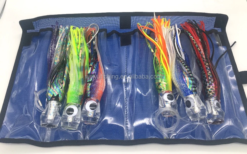 Boat Fishing Lure Rigged With Hooks In Fishing Bags Octopus Skirt ...
