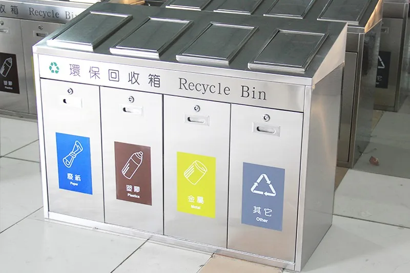 Outdoor Stainless Steel Recycling Chute Bin 4 Compartments