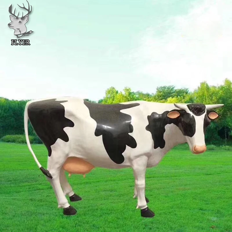 Outdoor Fiberglass Animal Sculpture - Lifelike Milk Cow Statue