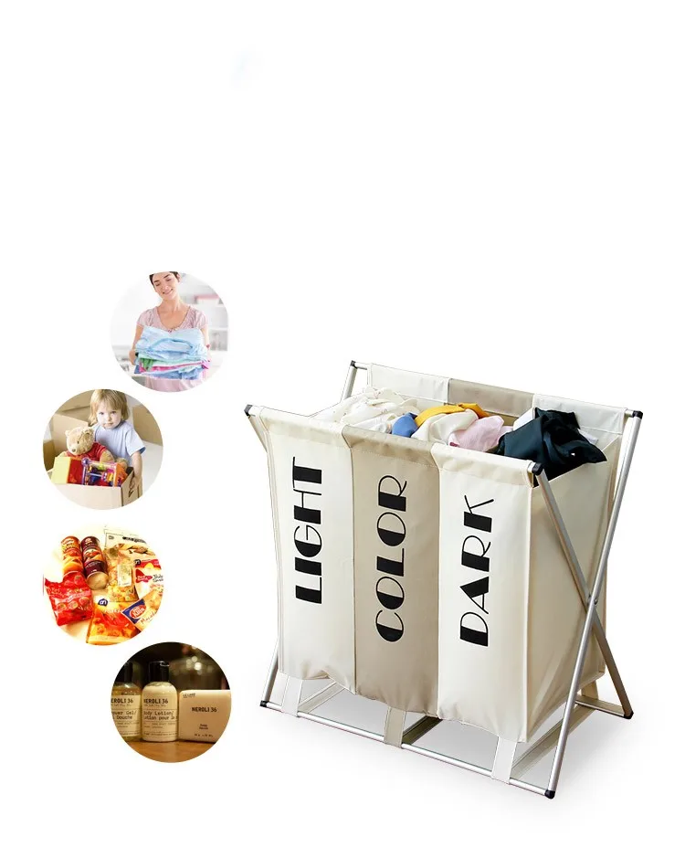 Folding Laundry Hamper 3 Section X Frame Oxford And Detachable Bag ...