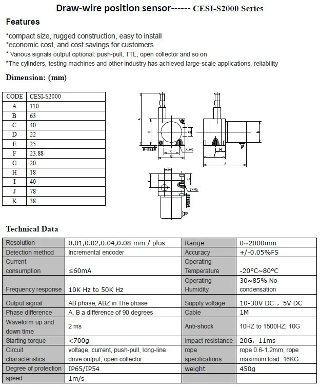 CESI-S2000P 증분 인코더 유형 와이어 인코더 로프 위치 센서| Alibaba.com