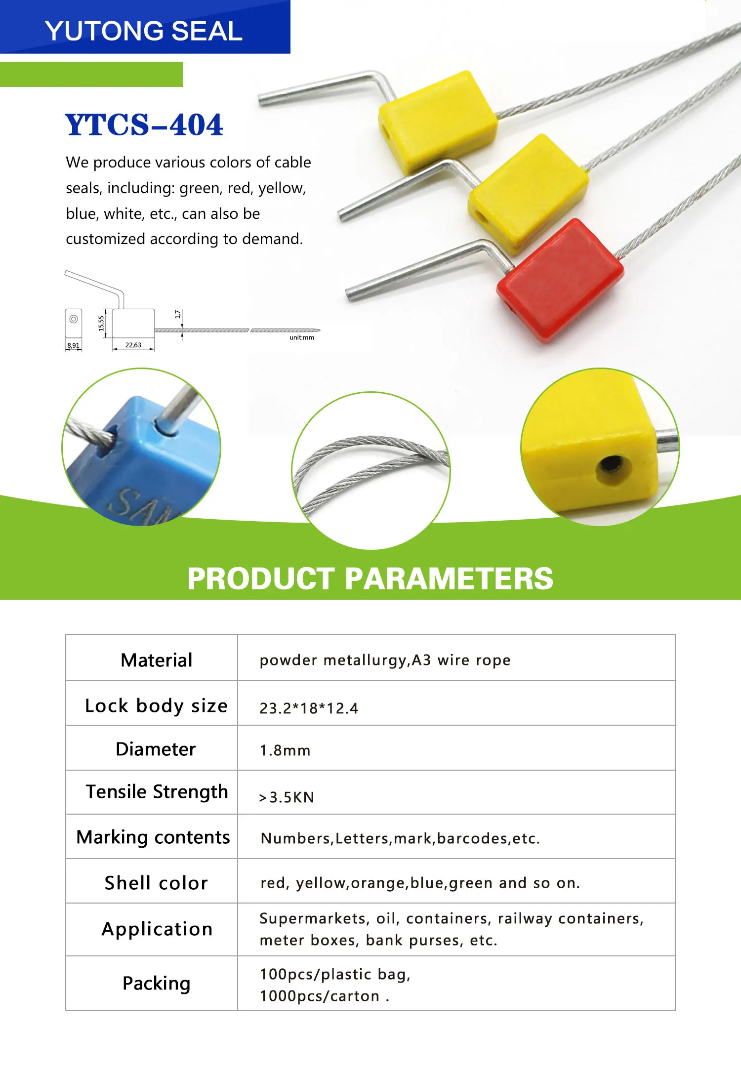 Ytcs404 Cable Container Security Seals Locks For Custom Electrical Lock ...