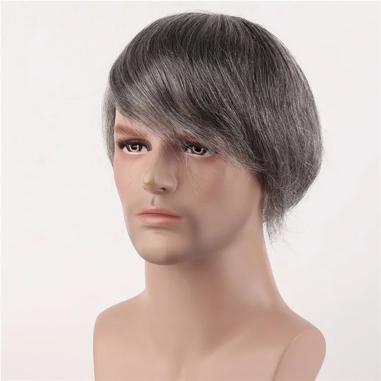 Wholesale High Quality 1b/grey Color Hair Replacement for Old Men
