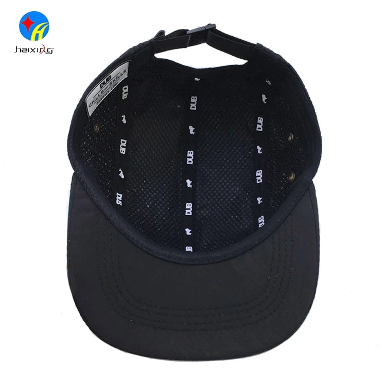 Fashion Custom Nylon Black Short Bill 5 Panel Cap With Woven Label ...