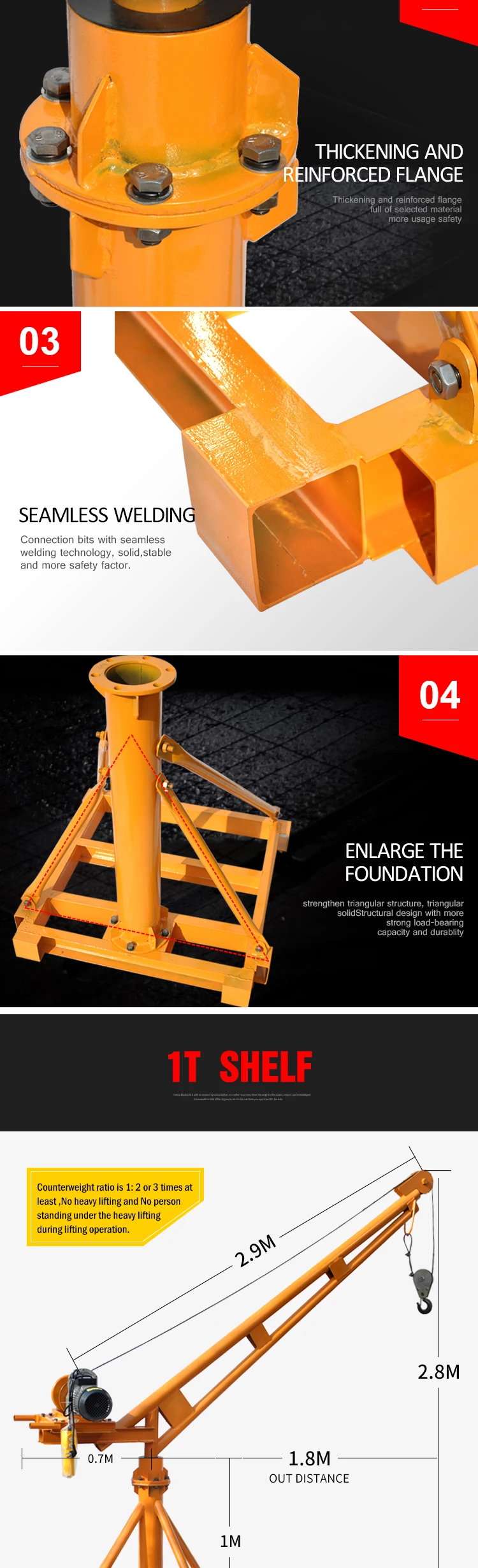 200kg 300kg 500kg 800kg 1000kg Hand Operation Mini Crane Portable Small Lift Floor Crane with ...