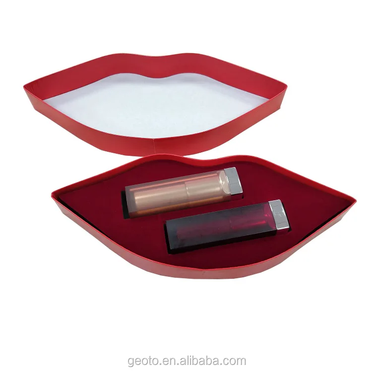 Custom Rigid Cardboard Red Empty Lip Shaped Beauty Packaging Box Makeup ...