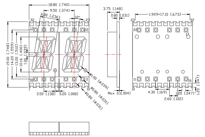0,4 "pulgadas 14 Segmentos Smd Doble Número De Dígitos Led Pantalla ...