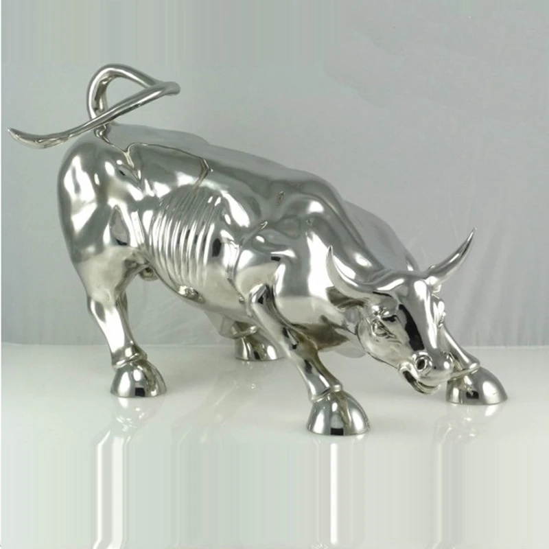 Life Size Wall Street Stainless Steel Bull Statue Sculpture