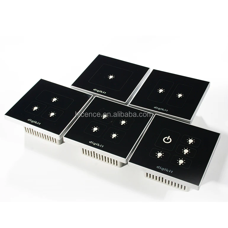 Black Crystal Glass 1/2/3/4/5 Gang Led Lights Soft Touch Screen Light ...
