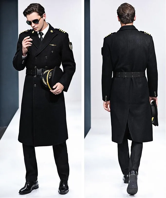 Design Wool Long Overcoat - Airline Pilot Uniform Winter Mens