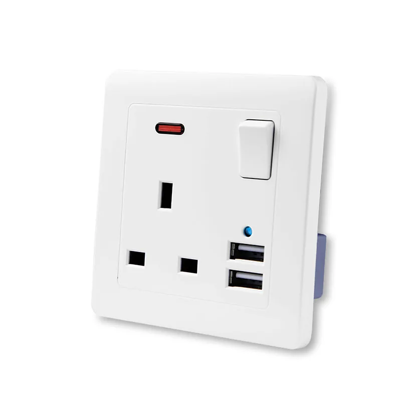 Uk 13a Switch 3pin Wall Electrical Socket With 2 Usb Power Port 220v ...