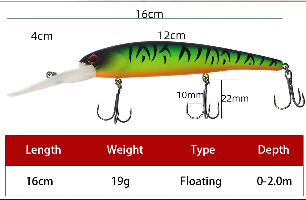 Cast Fish Lure 16cm 19g Hard Plastic Blank Deep Diving Minnow Lure Hard ...
