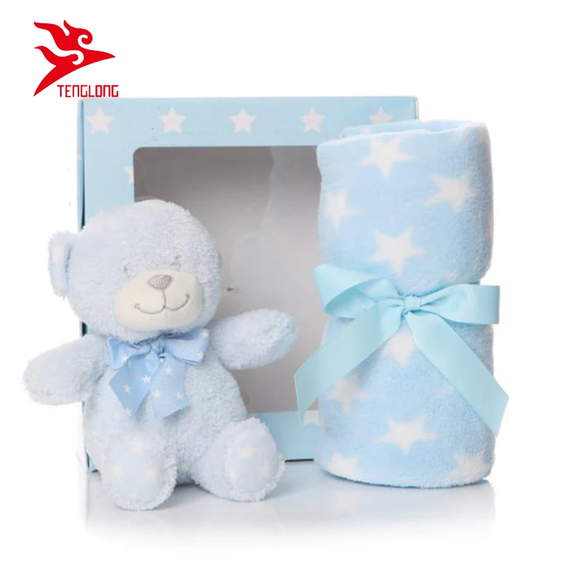 Custom Box Package Blue Teddy Bear Baby Blanket Gift Sets - Buy Baby ...