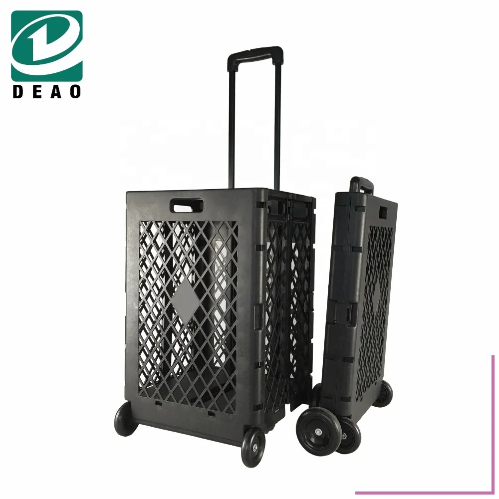 Durable Plastic Foldable Folding Crate Box Trolley Cart