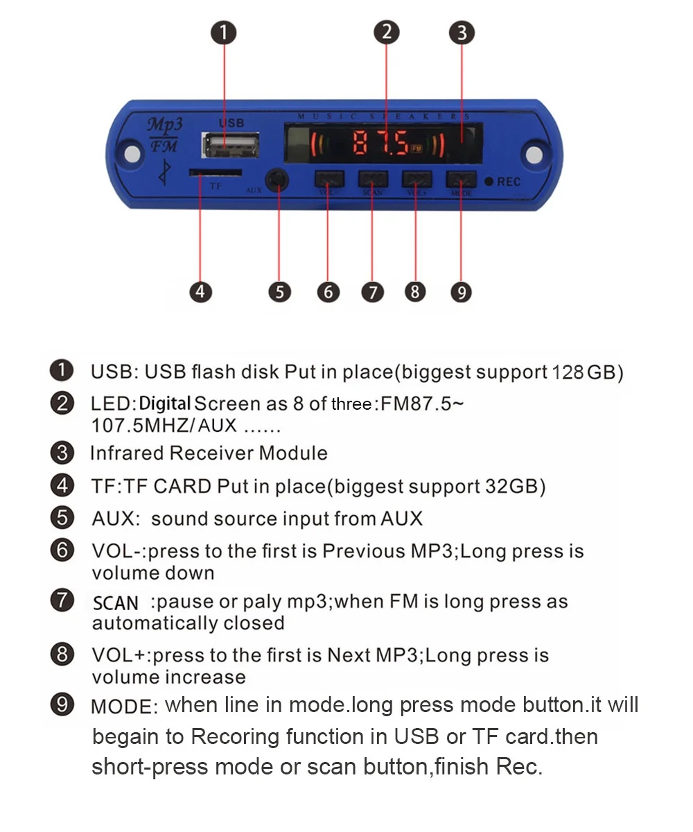 5V USB Audio MP3 Decoder Board - Home Theater & FM Radio