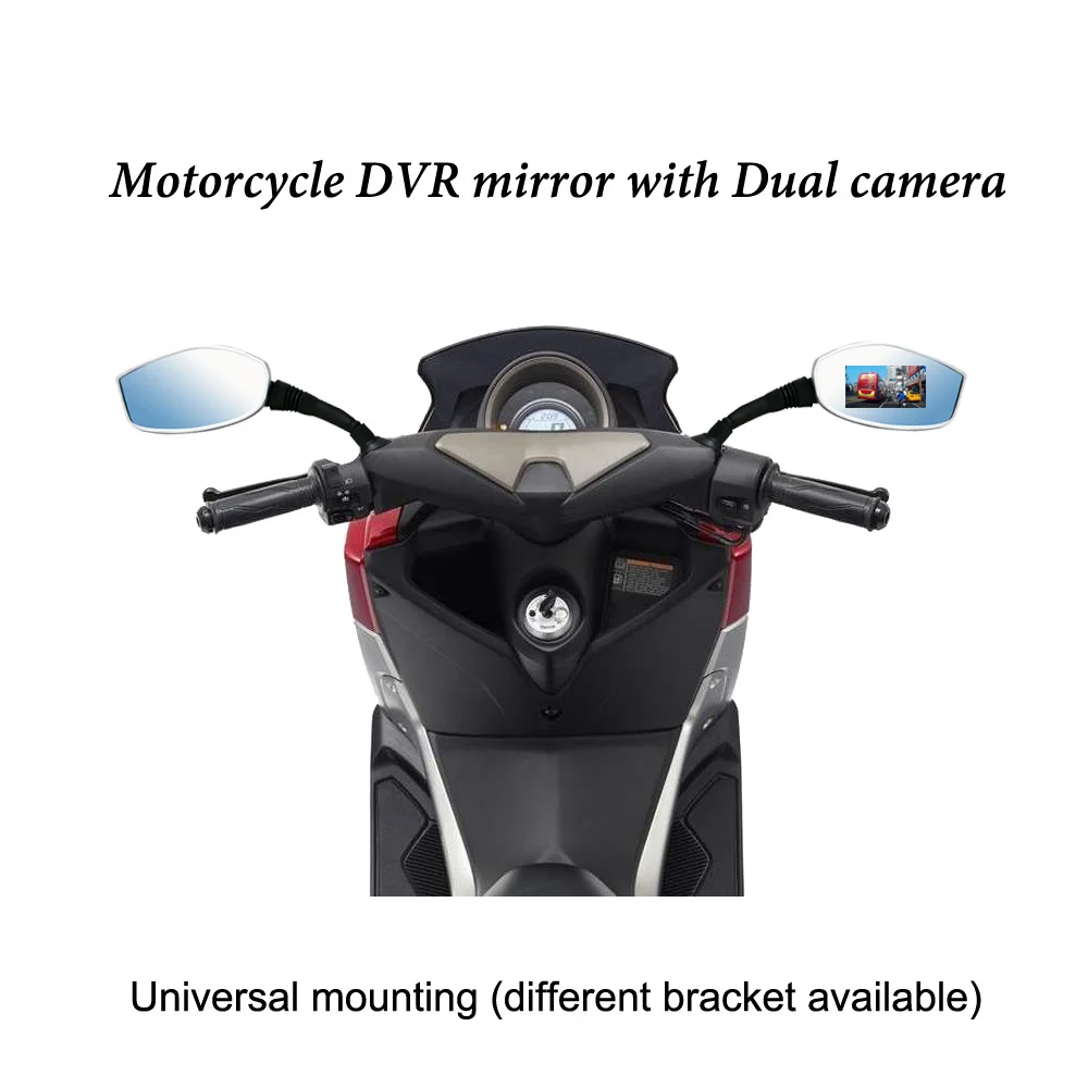 2017 New Hd 720p Dual Lens Mirror Camera For Motorcycle Rear View ...