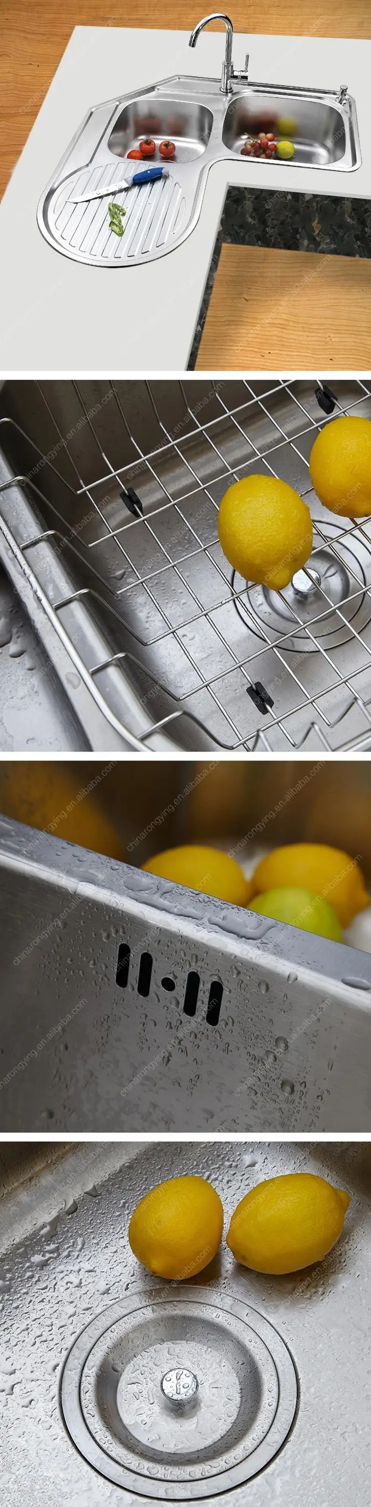 Corner Stainless Steel 304# Kitchen Sink with Drain Board| Alibaba.com