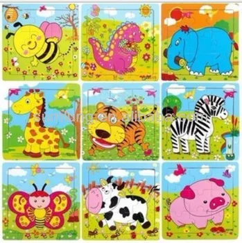 Small Animal Puzzle Wooden 9 Piece Cartoon Jigsaw Intelligence ...