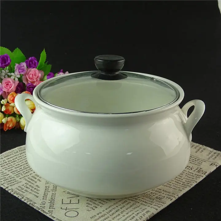 Wholesale White Round Cookware Pot Ceramic Cooking Pot With Glass Lid ...
