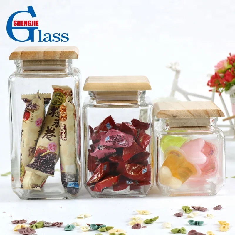 Lucid Rectangular Glass Jars with Airtight Wooden Lids