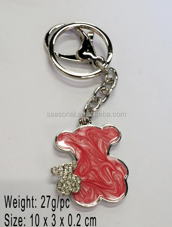 Oem Pink Crystal Happy Bear Key Chain Ring Fashion Rhinestone Animal ...