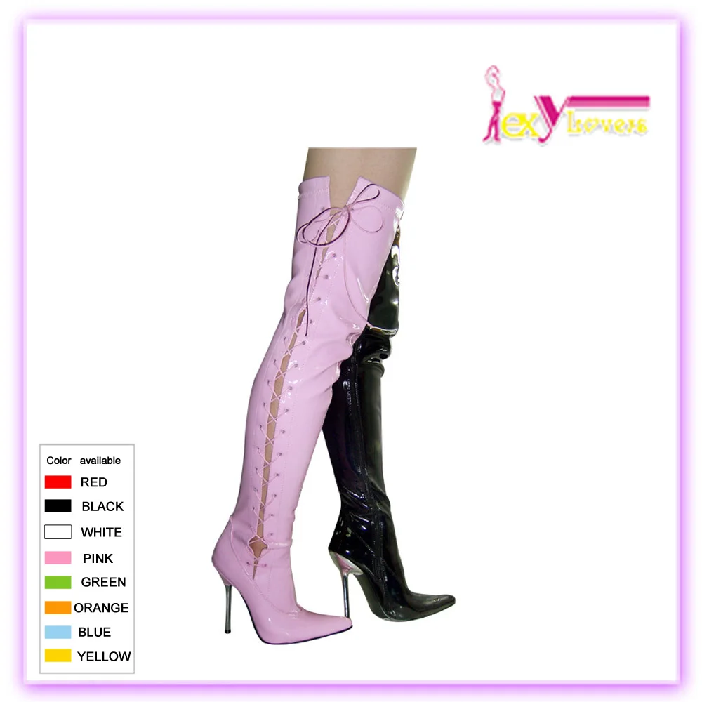 Big Size Italian Fashion Pu Leather Side Lace High Heel Long Boots Pole Dance Thigh High Womens ...