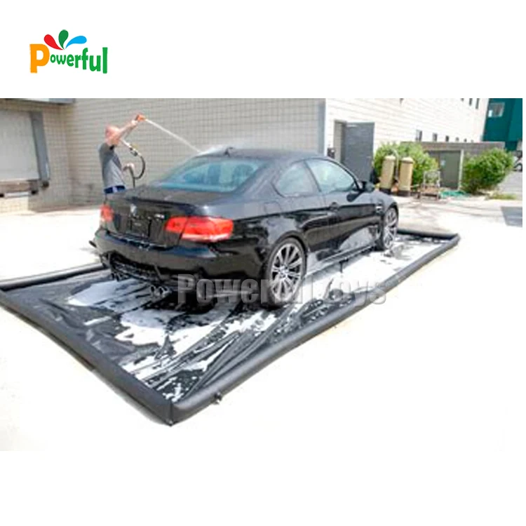Black Water Containment Inflatable Car Wash Mat - Durable & Efficient