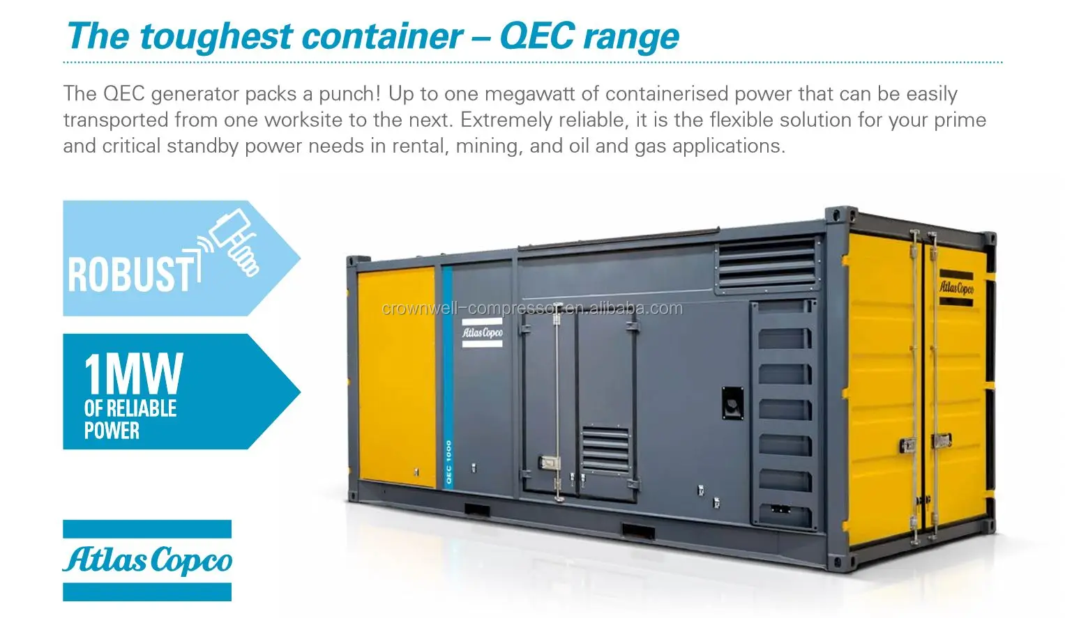 Atlasコプコqec800 Qec1000 Qec1250 Diesel発生器1mva Containerized Cumエンジン50 ...