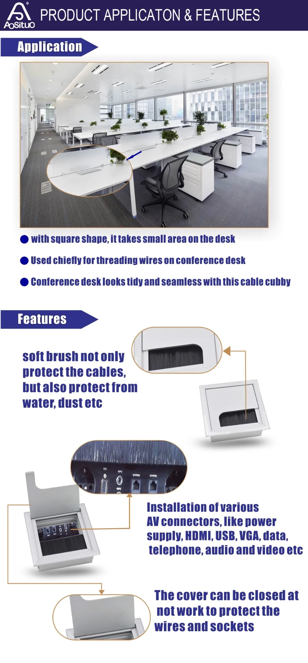 Pop Up Table Desk Wire Cable Grommet Brush Socket Box - Buy Desk ...