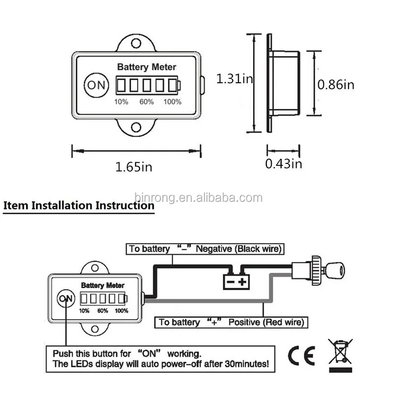 Mini 12V 24V LED Battery Indicator Gauge Meter - Binrong