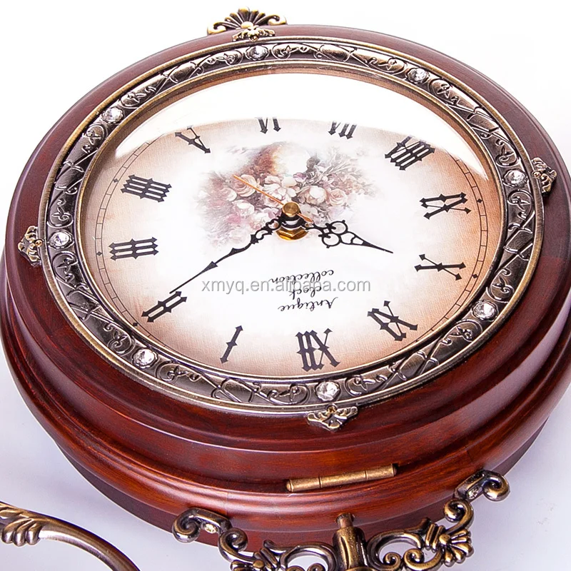 European Design Fancy Decorative Wooden Clock Hanging Double Side Wall ...