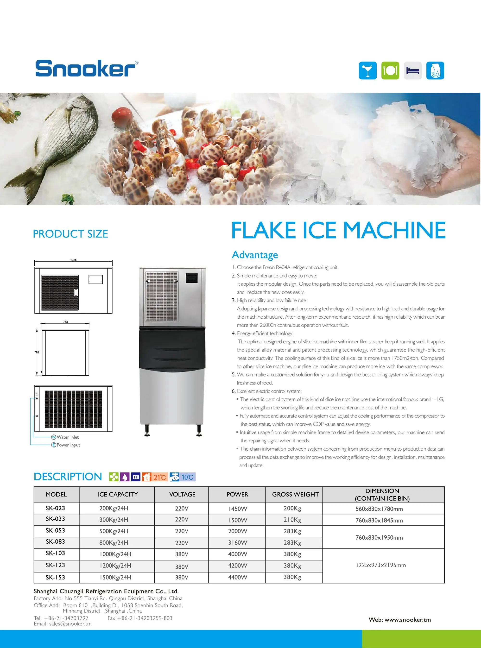 Snooker Ice Maker - Efficient Flake/slice Ice Production
