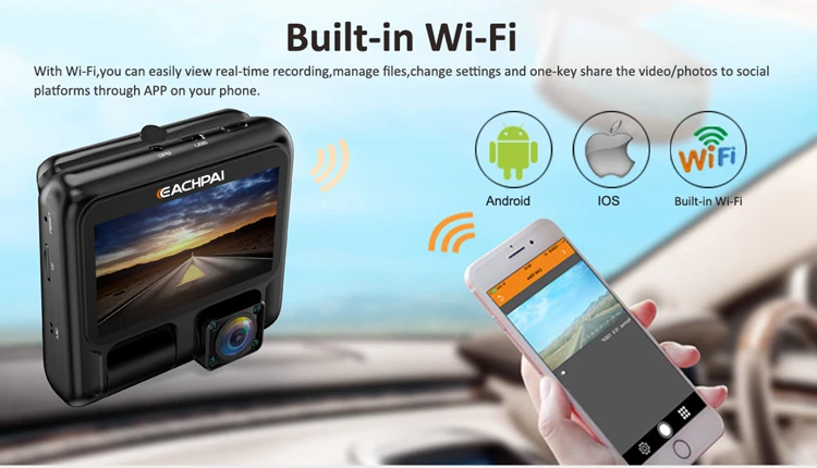 EACHPAI X100 Dual 1080P Dash Cam with Night Vision, WiFi, GPS ...