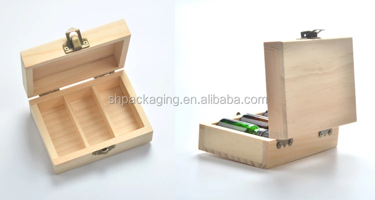 Kleine Houten Verpakking Doos Vierkante Mini Hout Container 3 Grid 10Ml ...