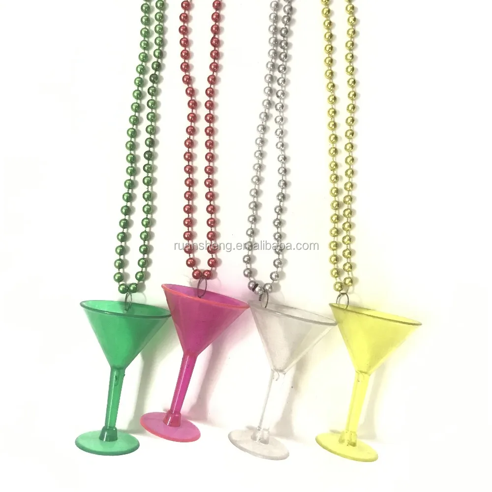 32" 6mm Mardi Gras Beads with Colored Martini Glass Party Supplies