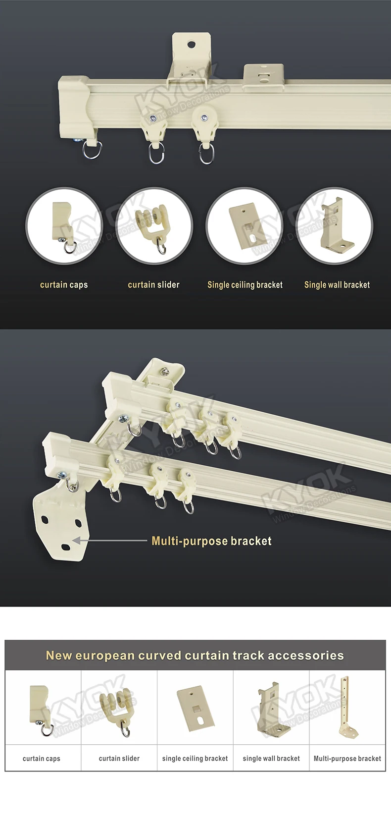 Wall Brackets Aluminium Curtain Rail,Ivory White Double Ceiling Bracket ...