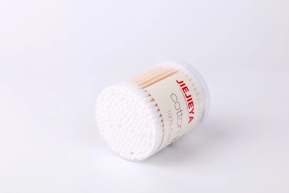 Natural Cotton Ear Swab Sticks in Plastic Round Tube