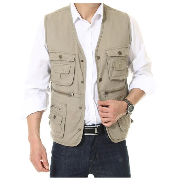 Multi Pocket Cotton Outdoor Men Fishing Camera Photography Vest Jacket ...