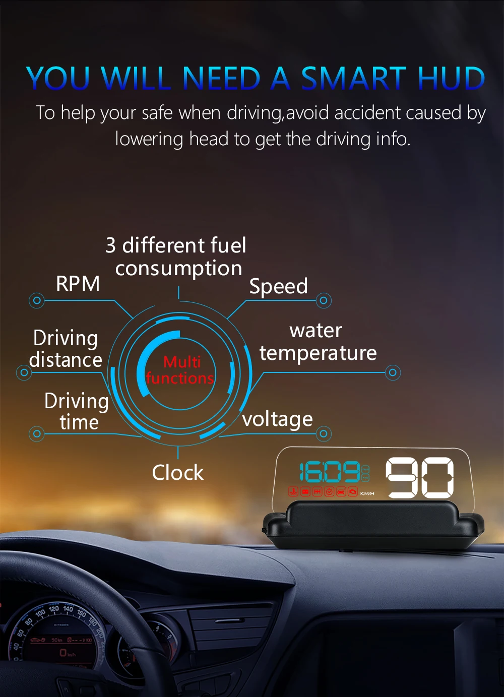 Car HUD Head Up Display with Reflection Board – Fuding Stars ...