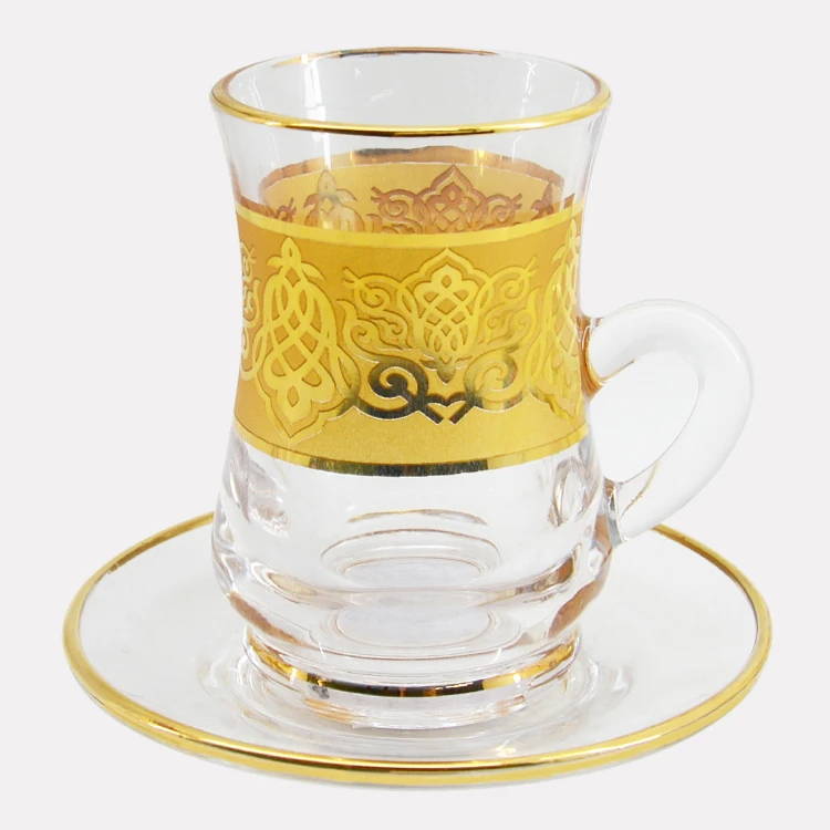 Wholesale Crystal Gold Rim Chai Glass 12 Pcs Set Of Coffee Cup Turkish ...