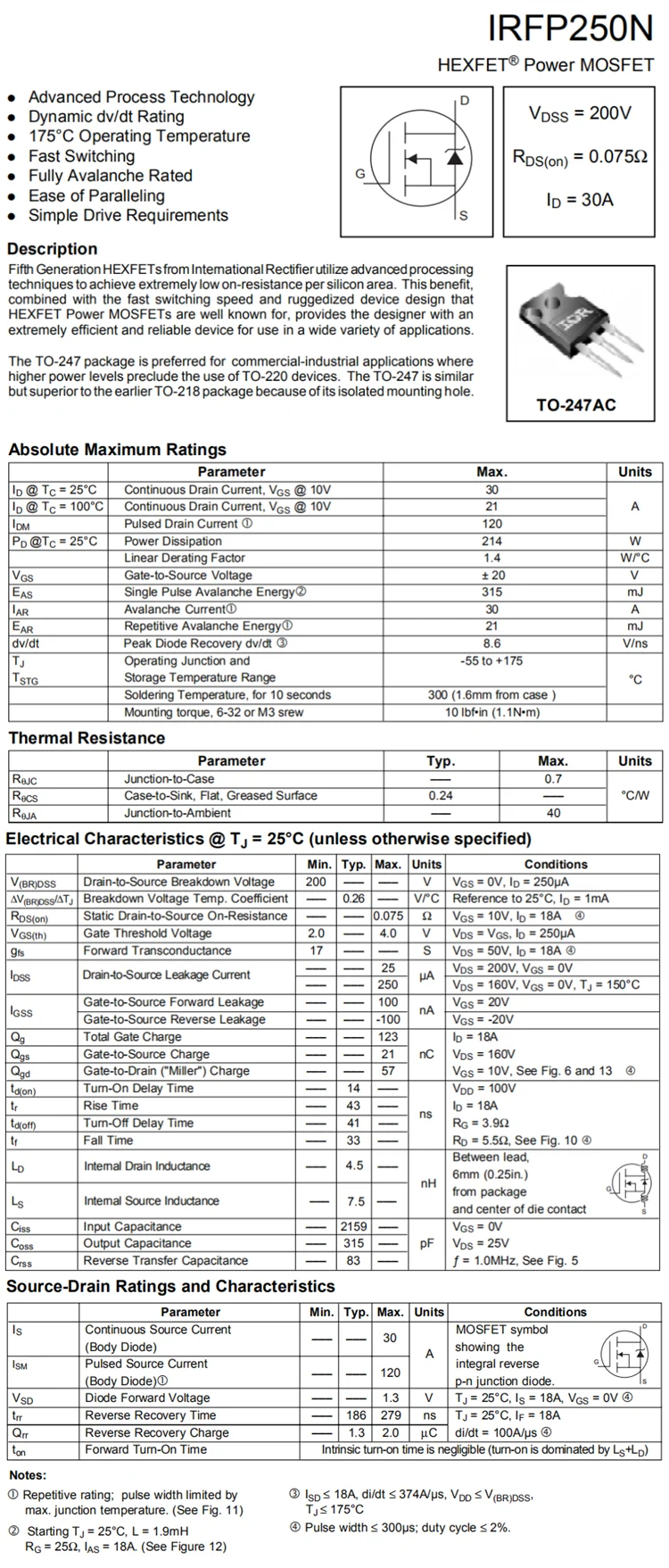 IRFP250N MOSFET - 30A, 200V Power Transistor for High Performance