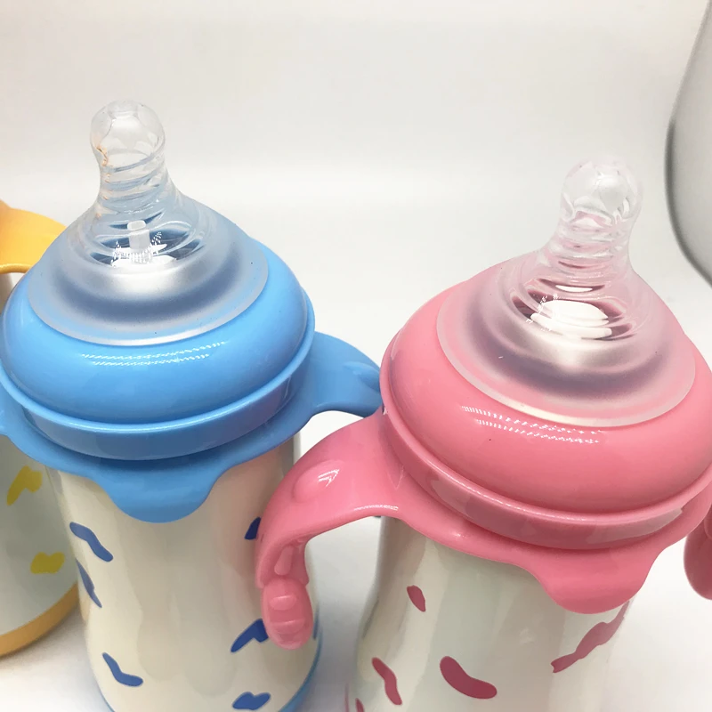 Stainless Steel Baby Milk Bottle With Sippy Cute Baby Feeding Bottle ...
