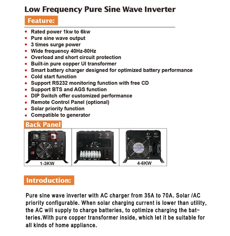 Solar Power Inverter 3000w 12v/24v/48v With Ac Charger Ac Bypass - Buy ...