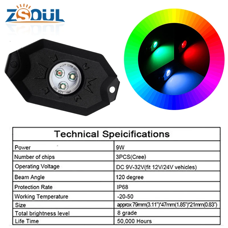 4 Pods 8 Pods Led Rgb Rock Lights Bluetooth Car Accessories Led Rock ...