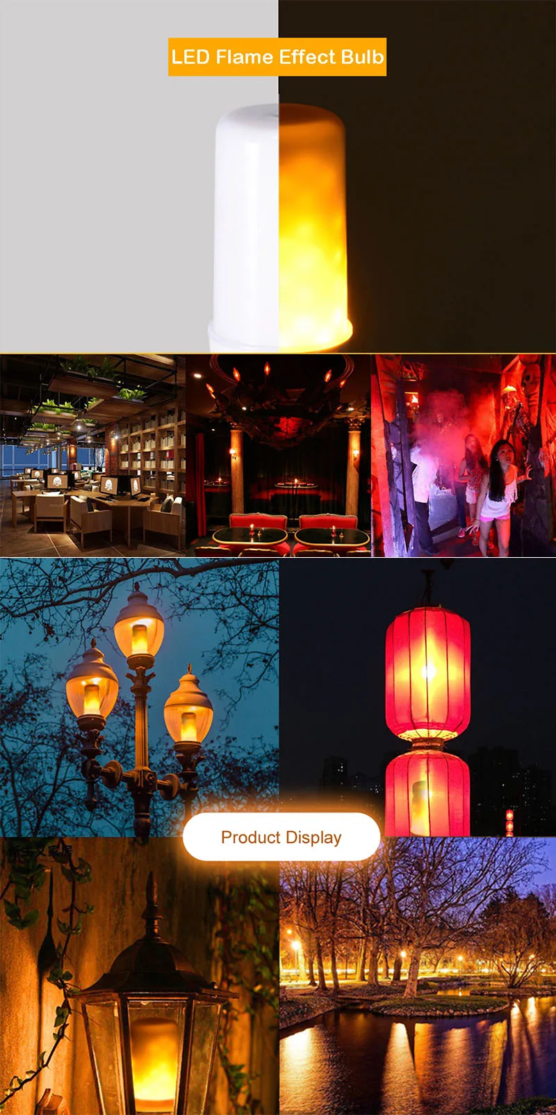 LED Flame Effect Bulb - Fire Flickering Torch Light